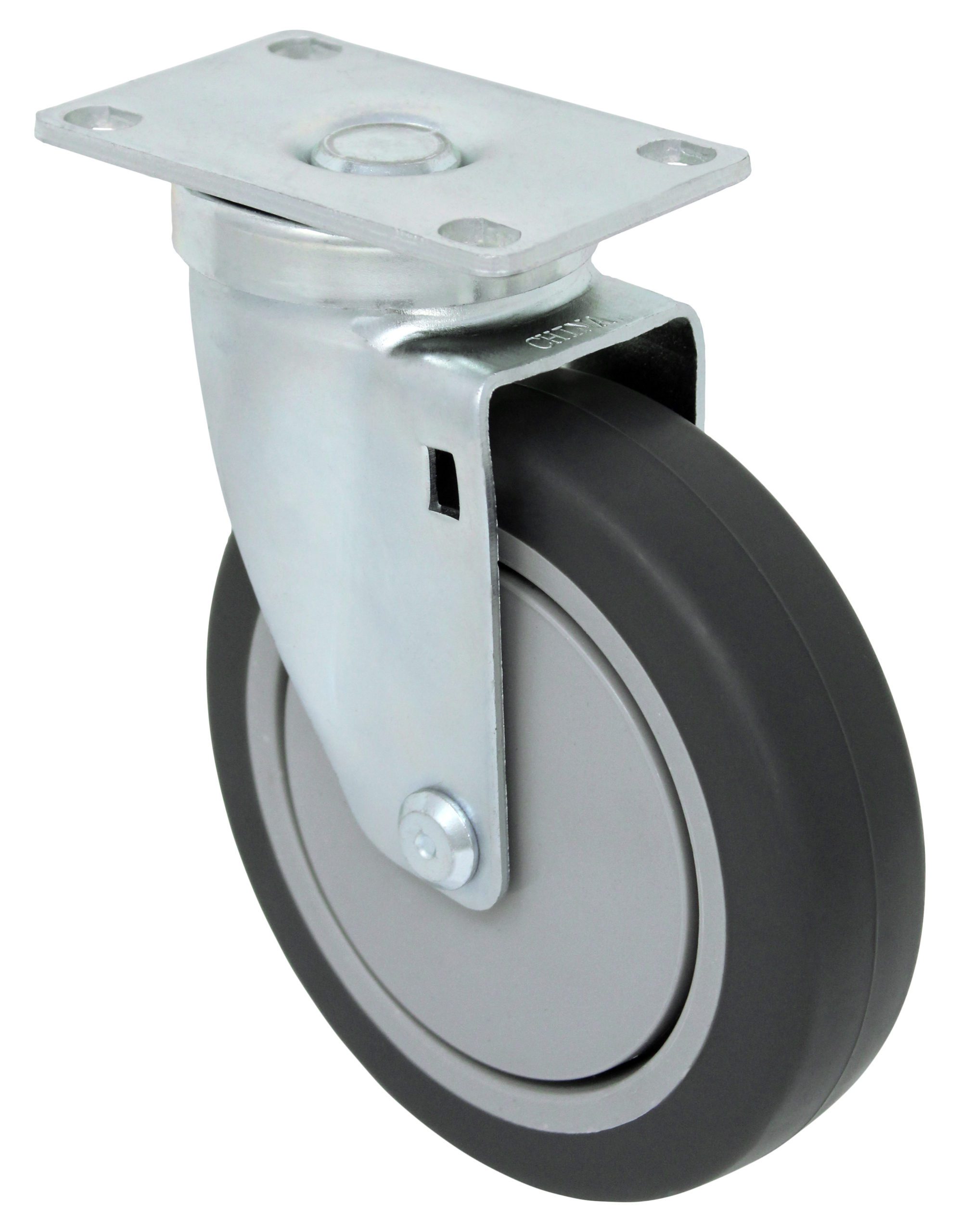 5" Gray Soft Rubber Wheel - Plate Swivel Caster 3 | Caster City