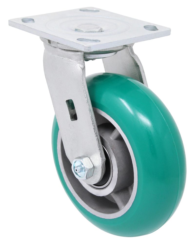 6" Crown Tread Green Polyurethane on Aluminum - Model 9 Swivel Caster ...