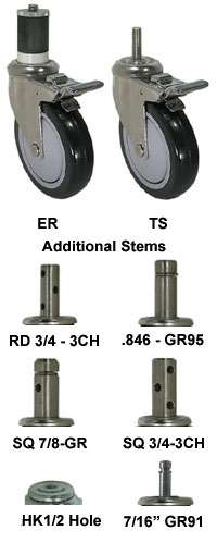5" Black Polyurethane - Stainless Steel Stem Caster Total Lock Brake 3A ...