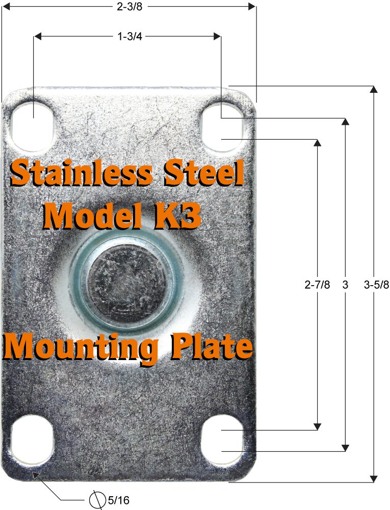 5" Stainless All Polyurethane Wheel - Stainless Steel Plate K3 | Caster ...