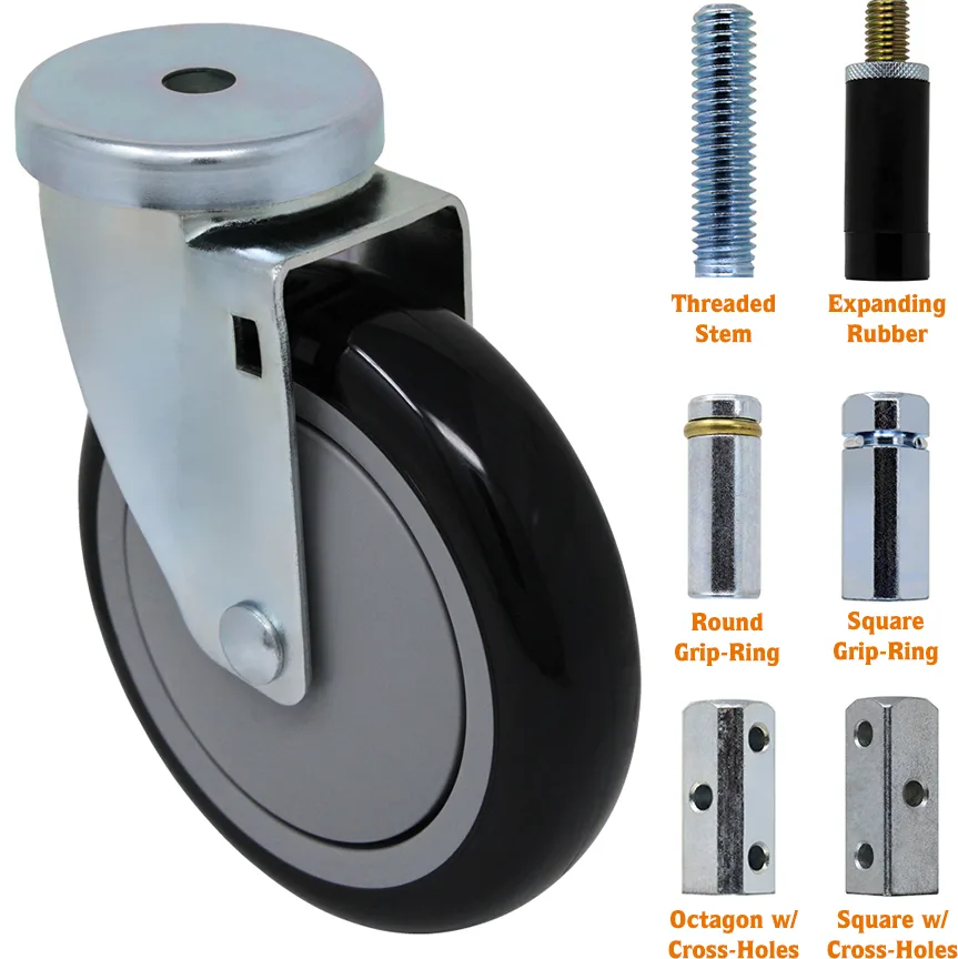 5" Black Gray Polyurethane on Polyolefin Wheel - Stem Model 3 | Caster City