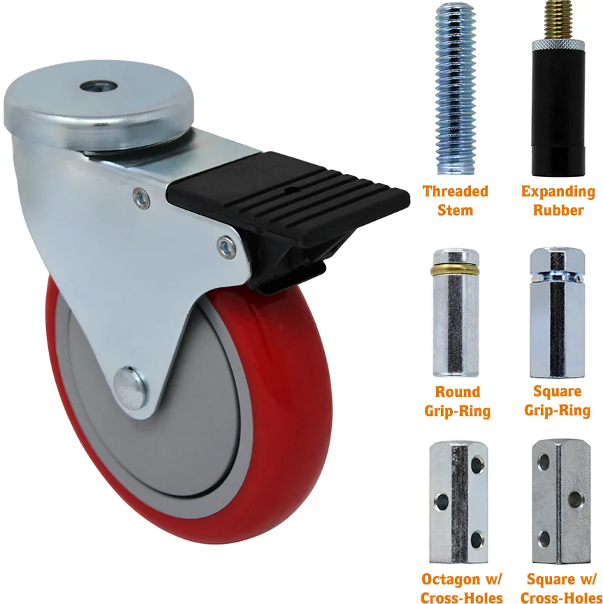 5" Red Polyurethane - Total Lock Stem Model K3A | Caster City