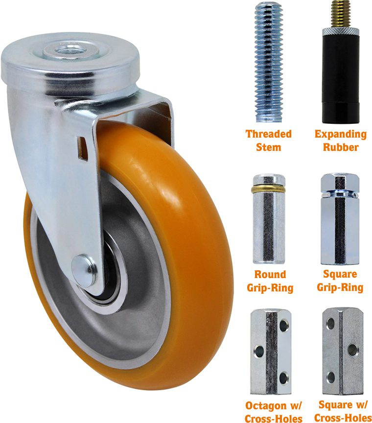 5″ Ultra Premium Orange Polyurethane w/ Crown Tread – Stem Caster Model ...